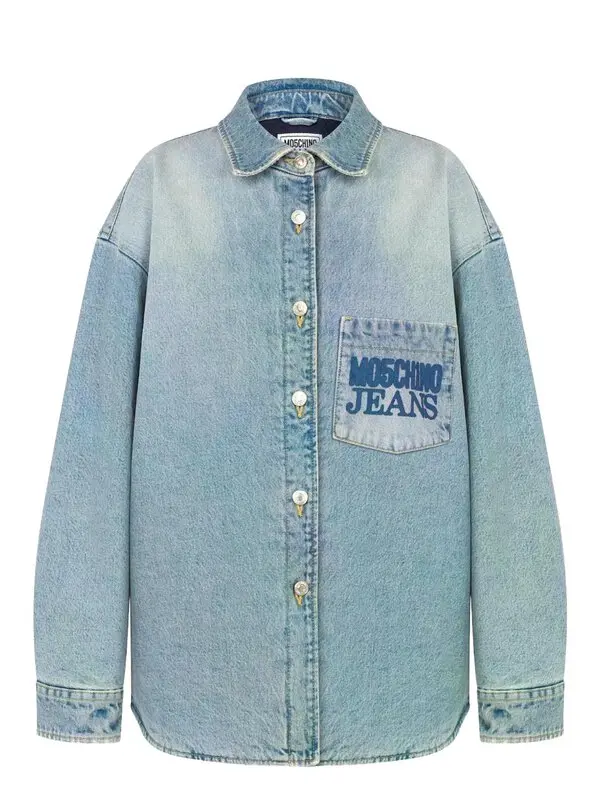 Moschino Washed Denim Jacket With Graphic Print - Blue