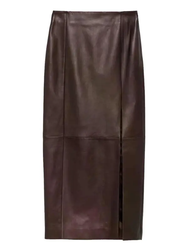 Kiton Leather Midi Skirt - Brown