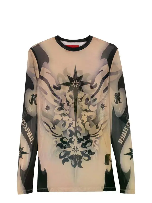 KUSIKOHC Tattoo Print Mesh Top - Neutrals