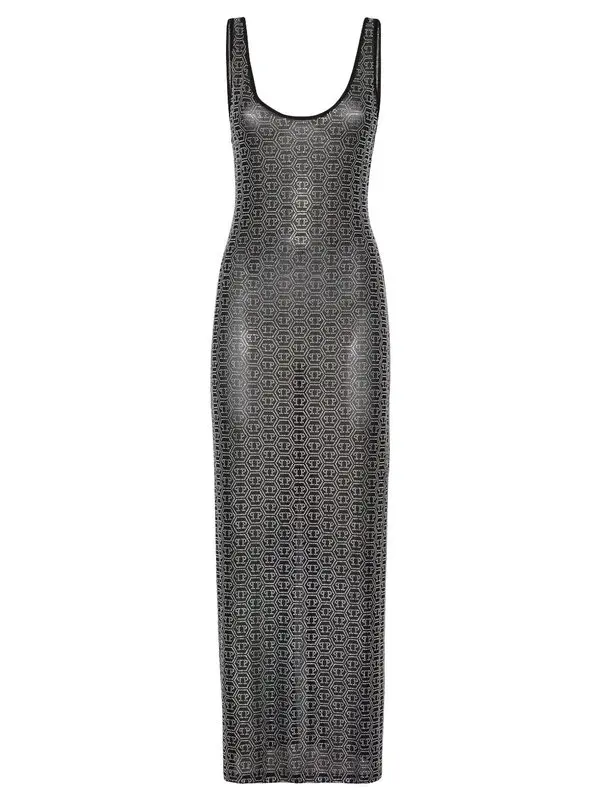 Philipp Plein Crystal Monogram Maxi Dress - Black