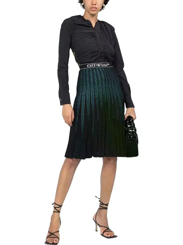Off-White Glitter Stripe Pleated Skirt - Blue
