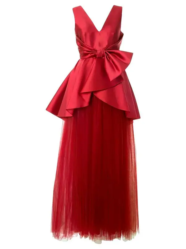 Alberta Ferretti Satin And Tulle Gown - Red
