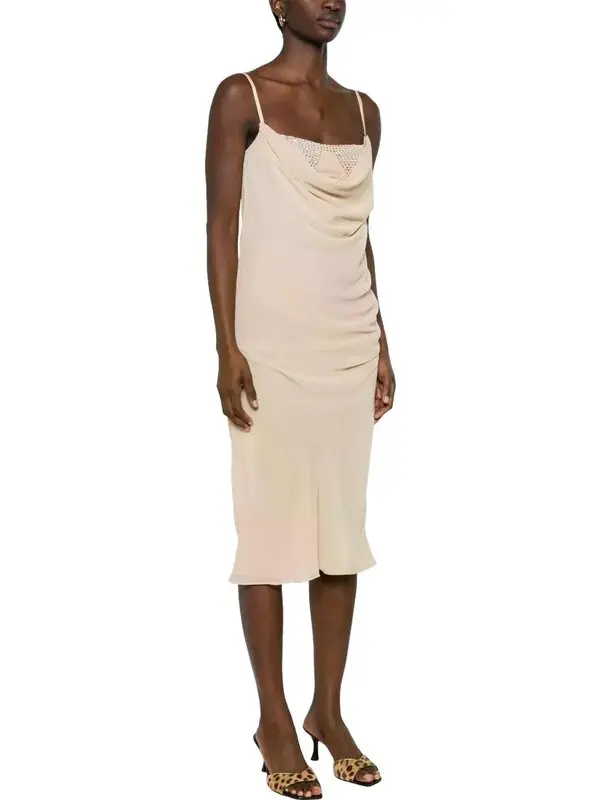 Attico Draped Midi Dress With Crystal Embellishment - Neutrals