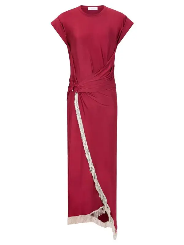 Rabanne Fringe-detailed Gathered Dress - Red
