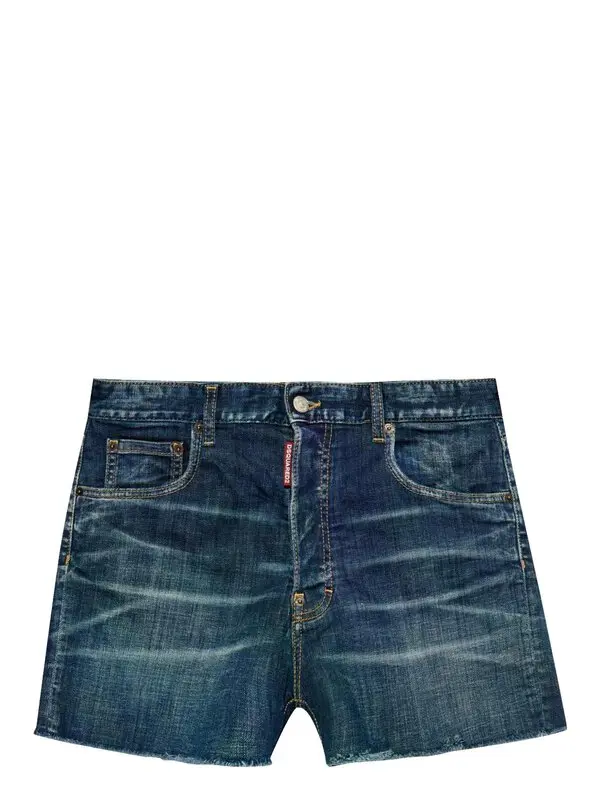 Dsquared2 Indigo Denim Shorts With Whiskering Effect - Blue