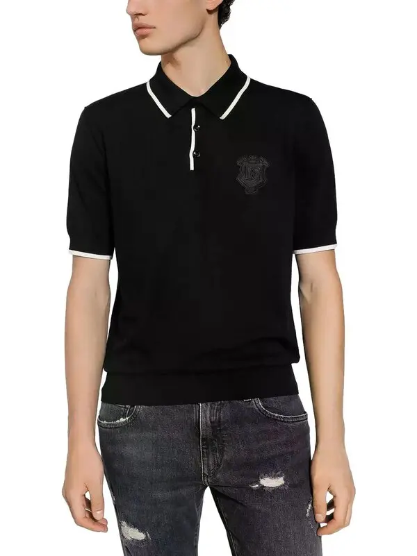 Dolce & Gabbana Logo-embroidered Cotton Polo Shirt - Black