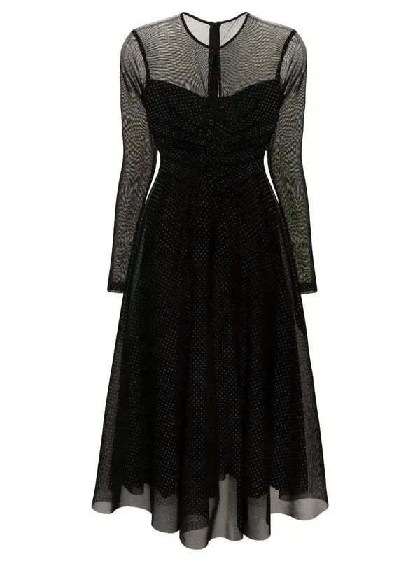 NISSA Studded Flared Midi Dress - Black