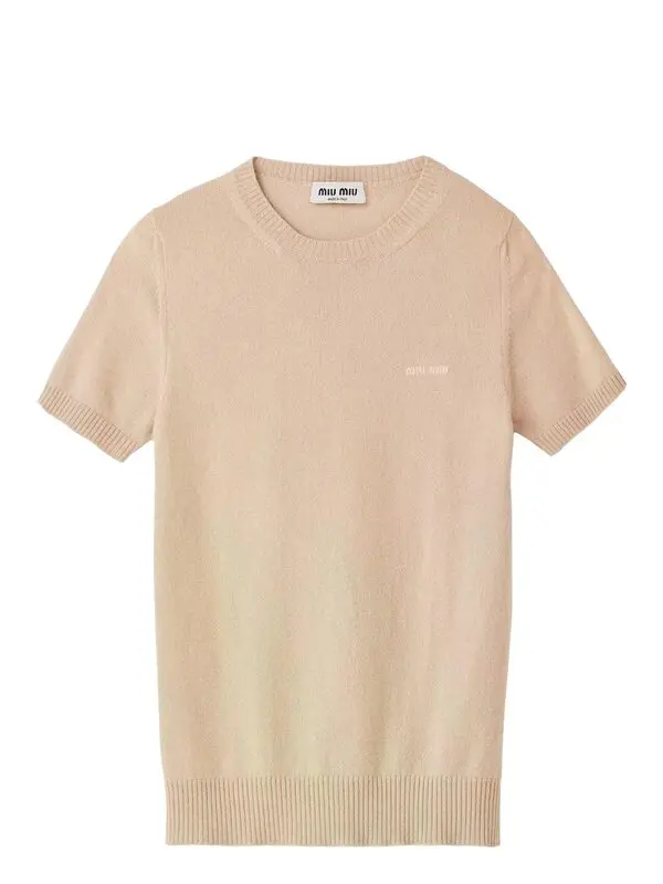 Miu Miu Logo Intarsia Cashmere Top - Neutrals