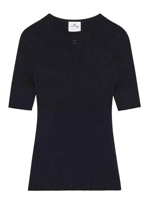 COURREGES Fine-ribbed Jumper With Appliqué Logo - Blue