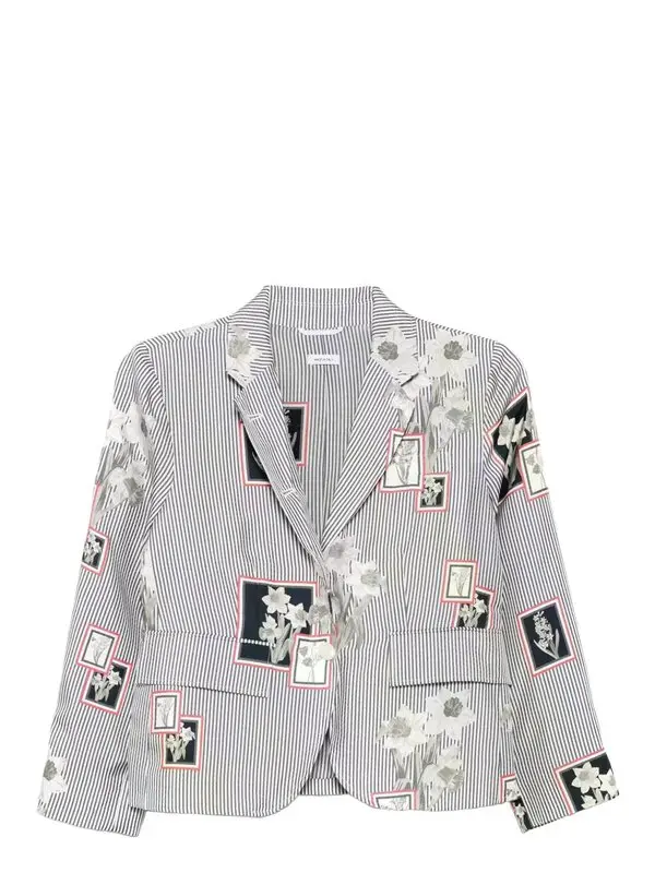 Thom Browne Striped And Floral Print Blazer - Blue