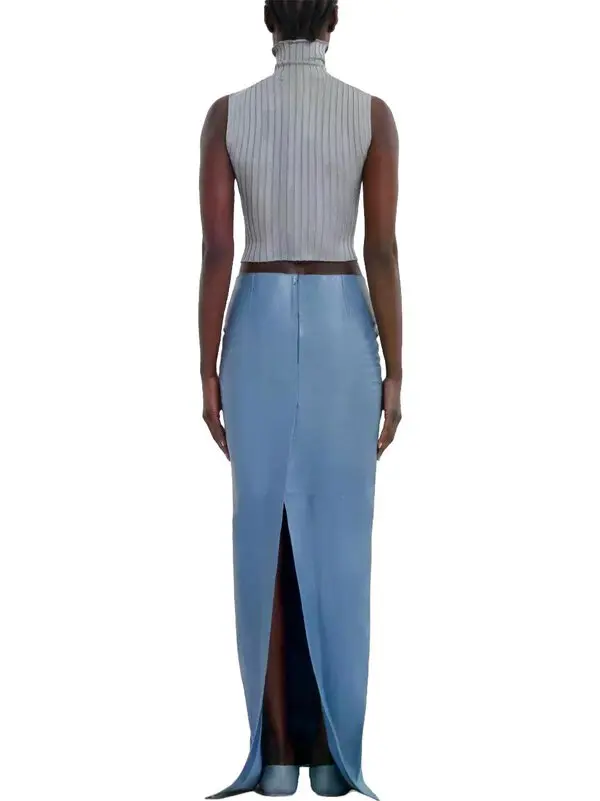 Marni High-waisted Leather Maxi Skirt With Rear Slit - Blue
