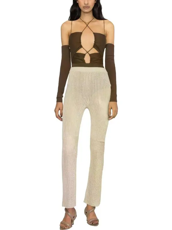 Nanushka High-waisted Ribbed Knit Trousers - Neutrals