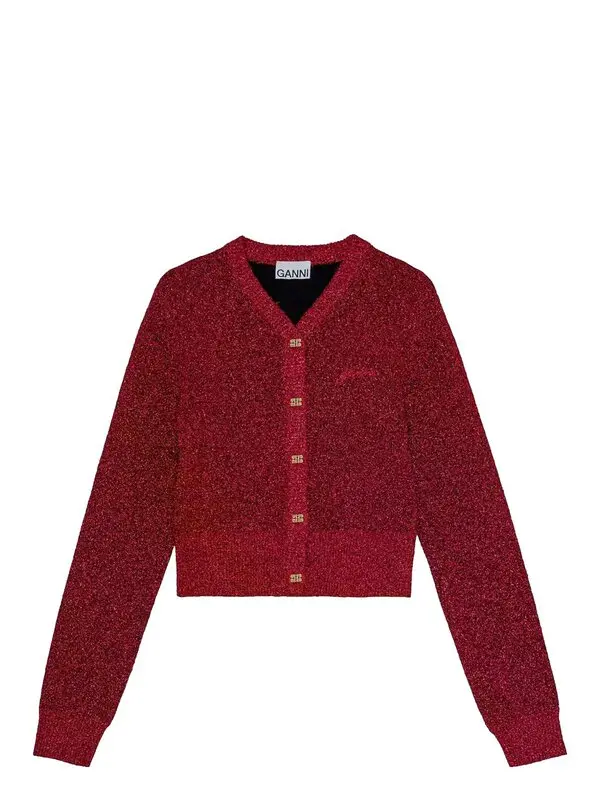 GANNI Buttoned Long Sleeve Cardigan - Red
