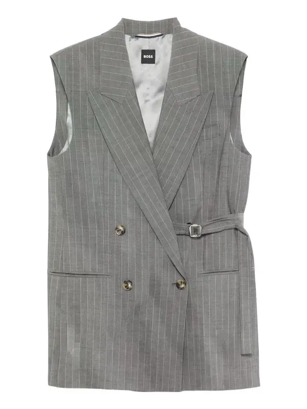 BOSS Sleeveless Pinstripe Double-breasted Waistcoat - Grey