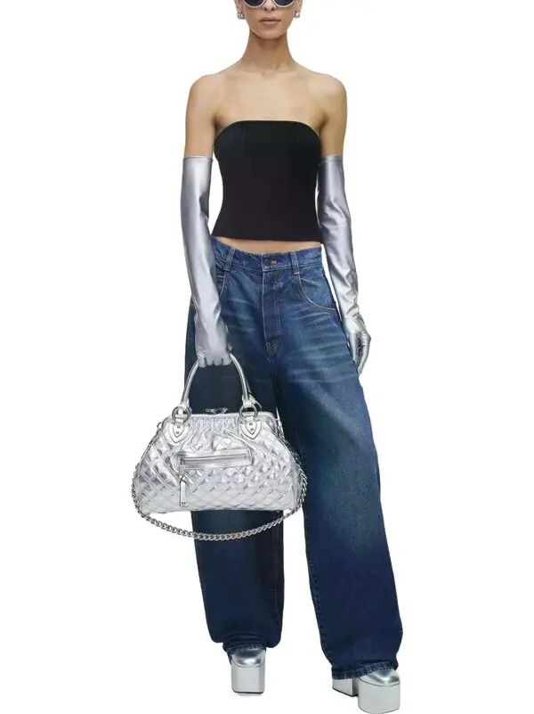 Marc Jacobs Re-edition Quilted Metallic Leather Stam Bag - Silver