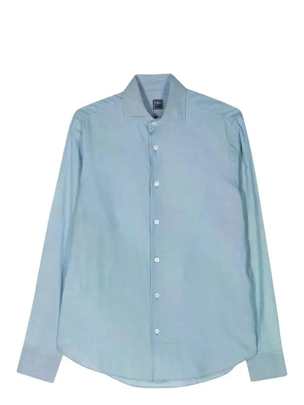 Fedeli Classic-collar Cotton Shirt - Blue