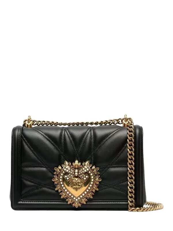Dolce & Gabbana Medium Quilted Shoulder Bag With Embellished Heart Detail - Black