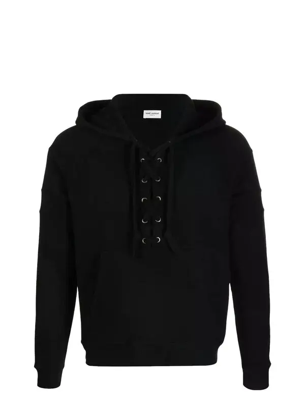Saint Laurent Lace-up Organic-cotton Hoodie - Black