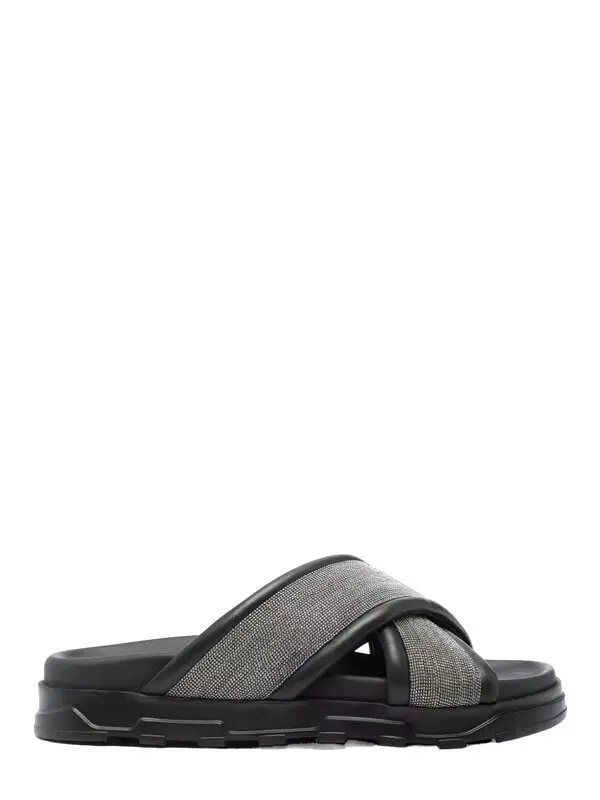 Fabiana Filippi Rhinestone Embellished Leather Slides - Black