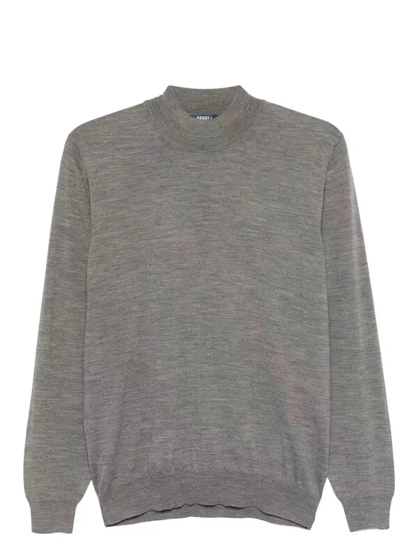 Fedeli Derby Virgin Wool Fine Knit Mock Neck Sweater - Grey