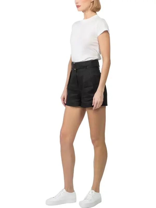 HEVRON Linen Belted Shorts - Black