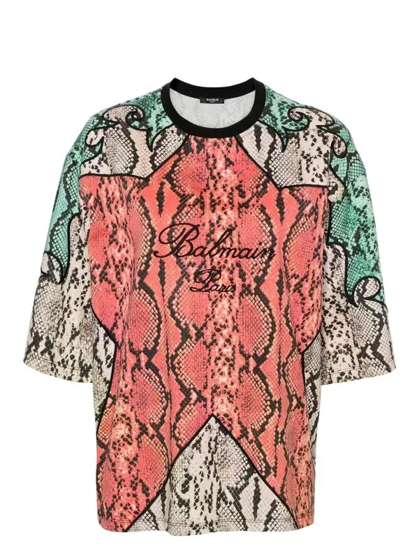 Balmain Python Print Organic Cotton T-shirt - Red