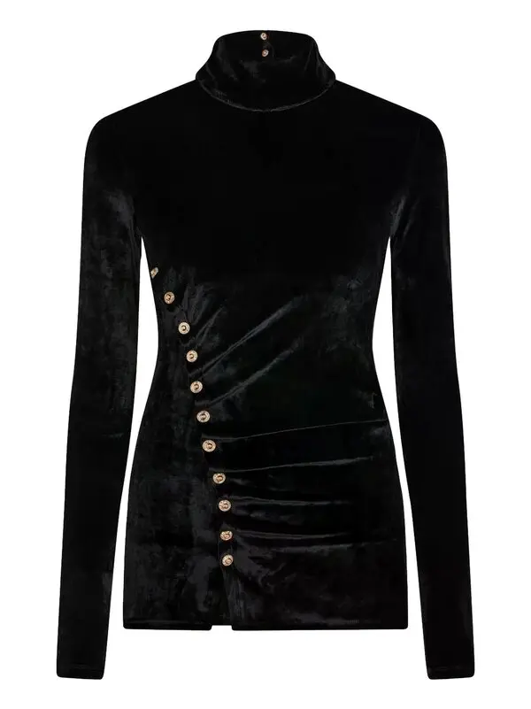 Rabanne Draped Velvet High Neck Top - Black
