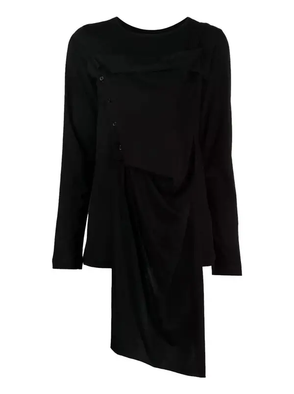 Yohji Yamamoto Cotton Asymmetrical Design Long Sleeve Top - Black
