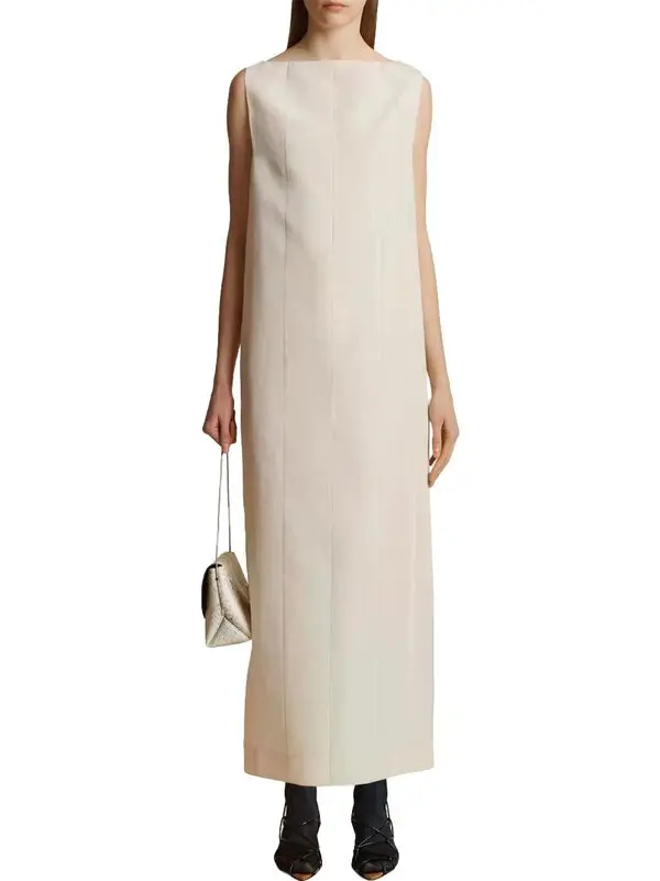 Khaite Boatneck Maxi Dress With Front Slit - Neutrals