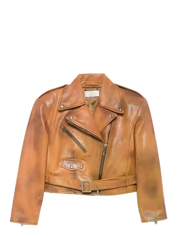 Giuseppe Di Morabito Leather Biker Jacket With Spray-paint Effect - Brown