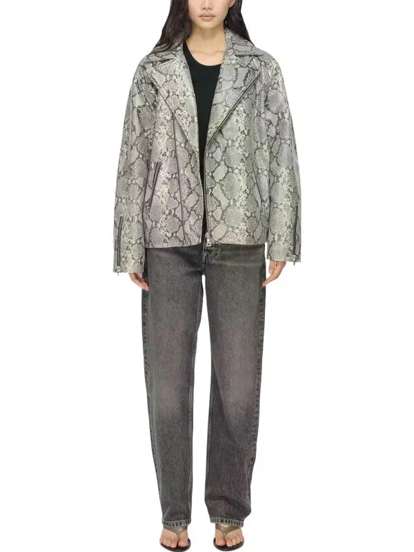 WON HUNDRED Snakeskin-print Leather Jacket - Grey