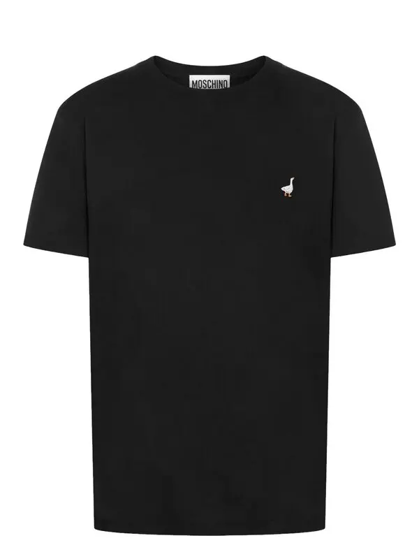 Moschino Goose-embroidered Cotton T-shirt - Black
