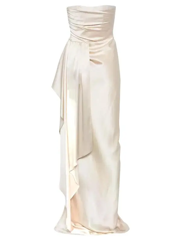 Michelle Mason Strapless Gathered Silk Gown - Grey