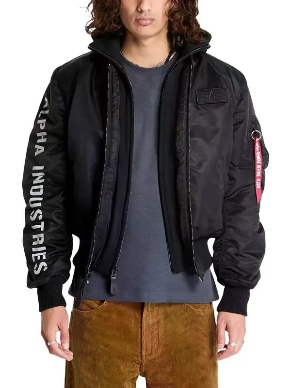 Alpha Industries Zip-up Bomber Jacket With Sleeve Pocket - Black