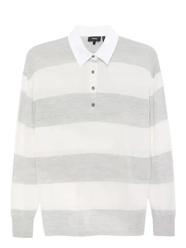 Theory Striped Long Sleeve Polo Top - Grey