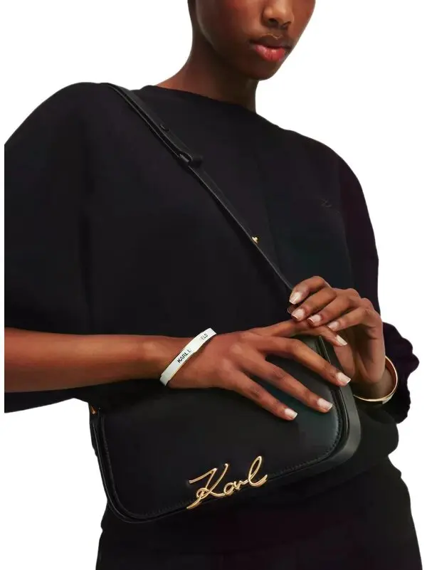 Karl Lagerfeld K/signature Leather Shoulder Bag - Black