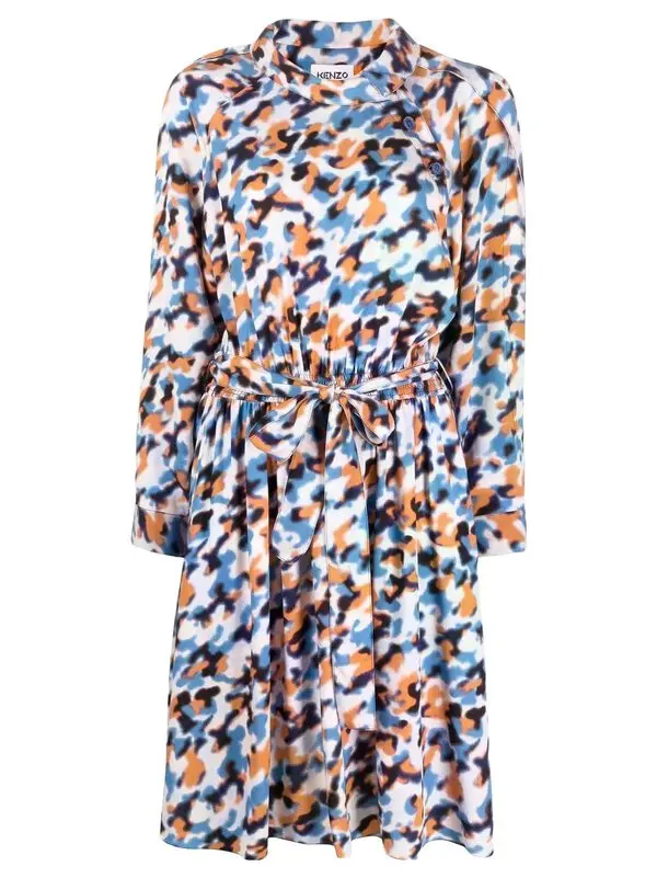 Kenzo Abstract Print Drawstring Midi Dress - Blue