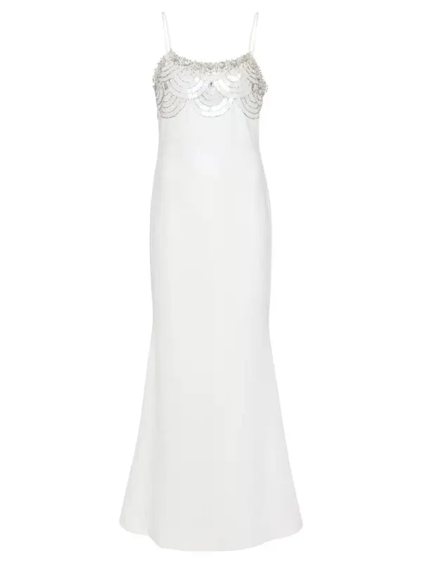 Amen Crystal Embellishment Crepe Maxi Dress - White