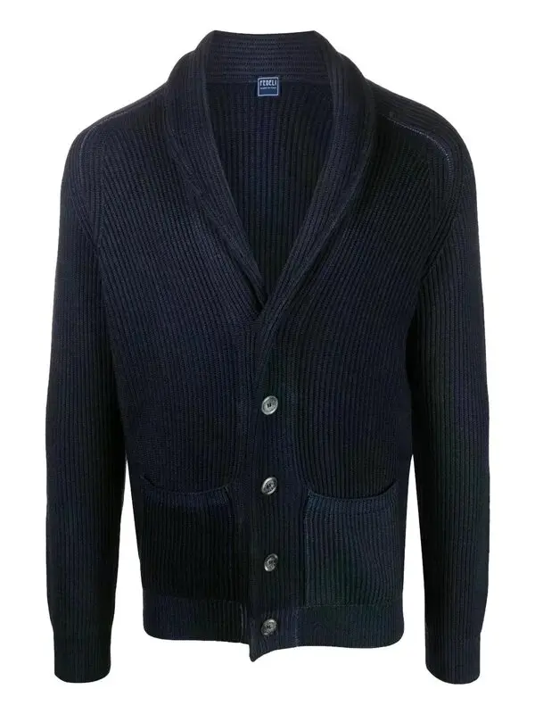 Fedeli Shawl-collar Ribbed Merino Wool Cardigan - Blue