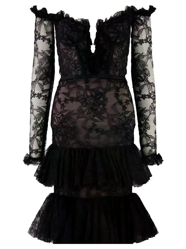 Giambattista Valli Tiered Lace Off-the-shoulder Dress - Black