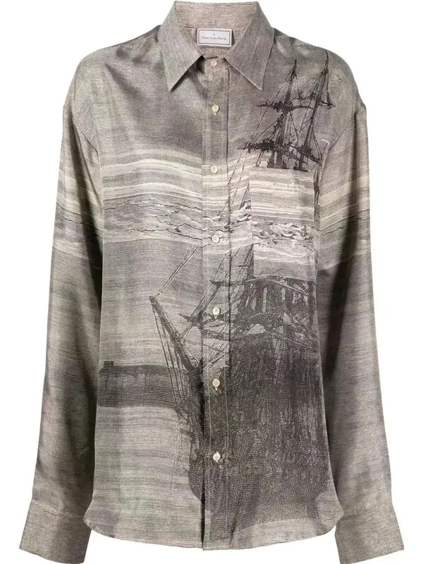 PIERRE-LOUIS MASCIA Graphic Print Silk Shirt - Grey