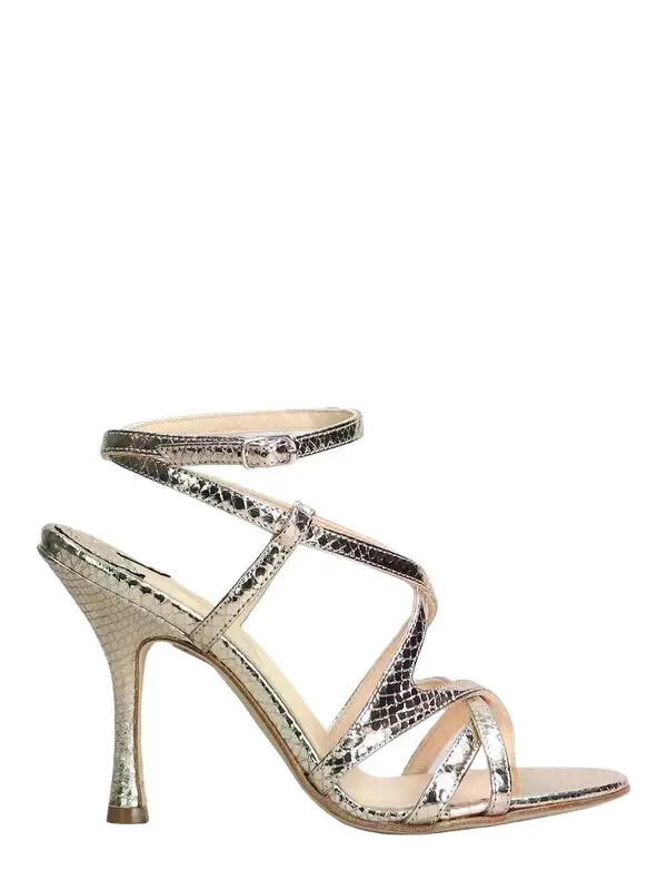 ANNA F. Leather Stiletto Sandals With Ankle Strap - Silver
