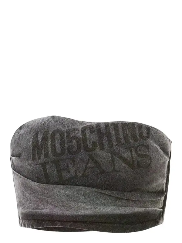 Moschino Denim Strapless Cropped Top - Grey