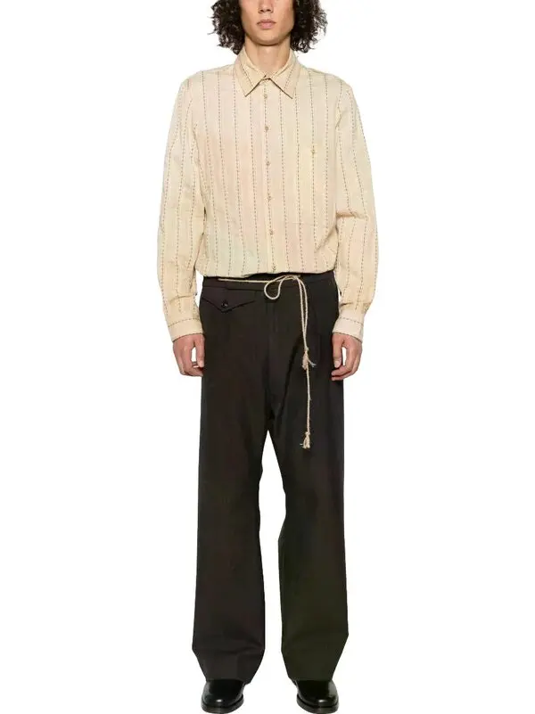 UMA WANG Tab Striped Cotton Shirt - Neutrals