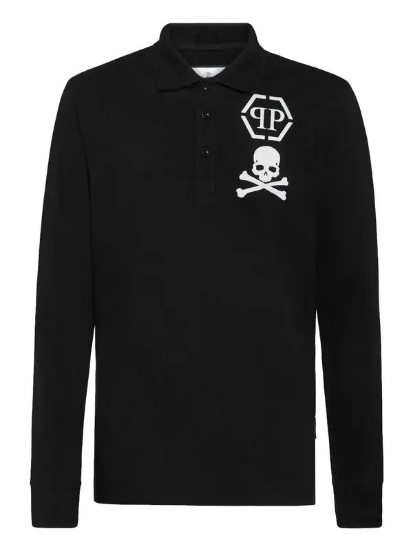 Philipp Plein Skull-print Cotton Polo Shirt - Black