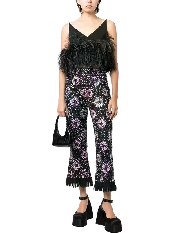 Anna Sui Cropped Sequin-embellished Trousers - Black