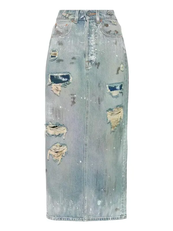 Vetements Distressed-effect Denim Midi Skirt - Blue