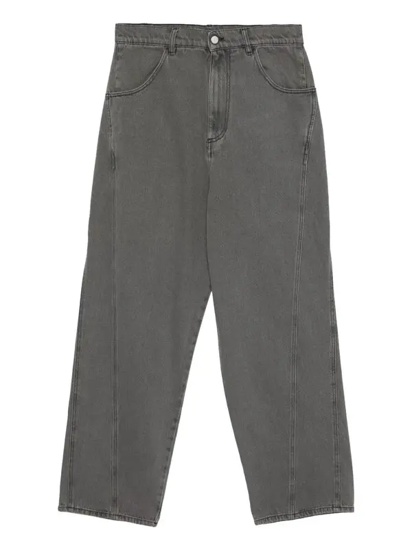 Andrea Ya'aqov Charcoal Cotton Washed Denim Wide Leg Jeans - Grey