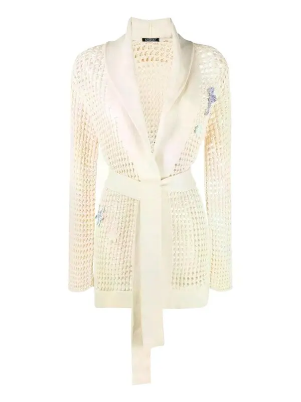 CANESSA Open-knit Patch Cardigan - Neutrals