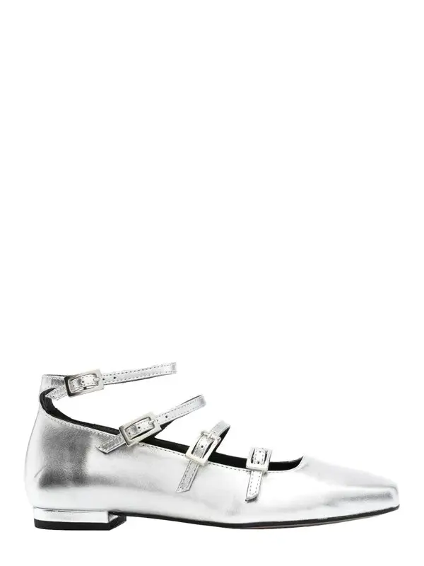 ALOHAS Tone Calf Leather Ballet Flats With Triple Buckle Detailing - Silver